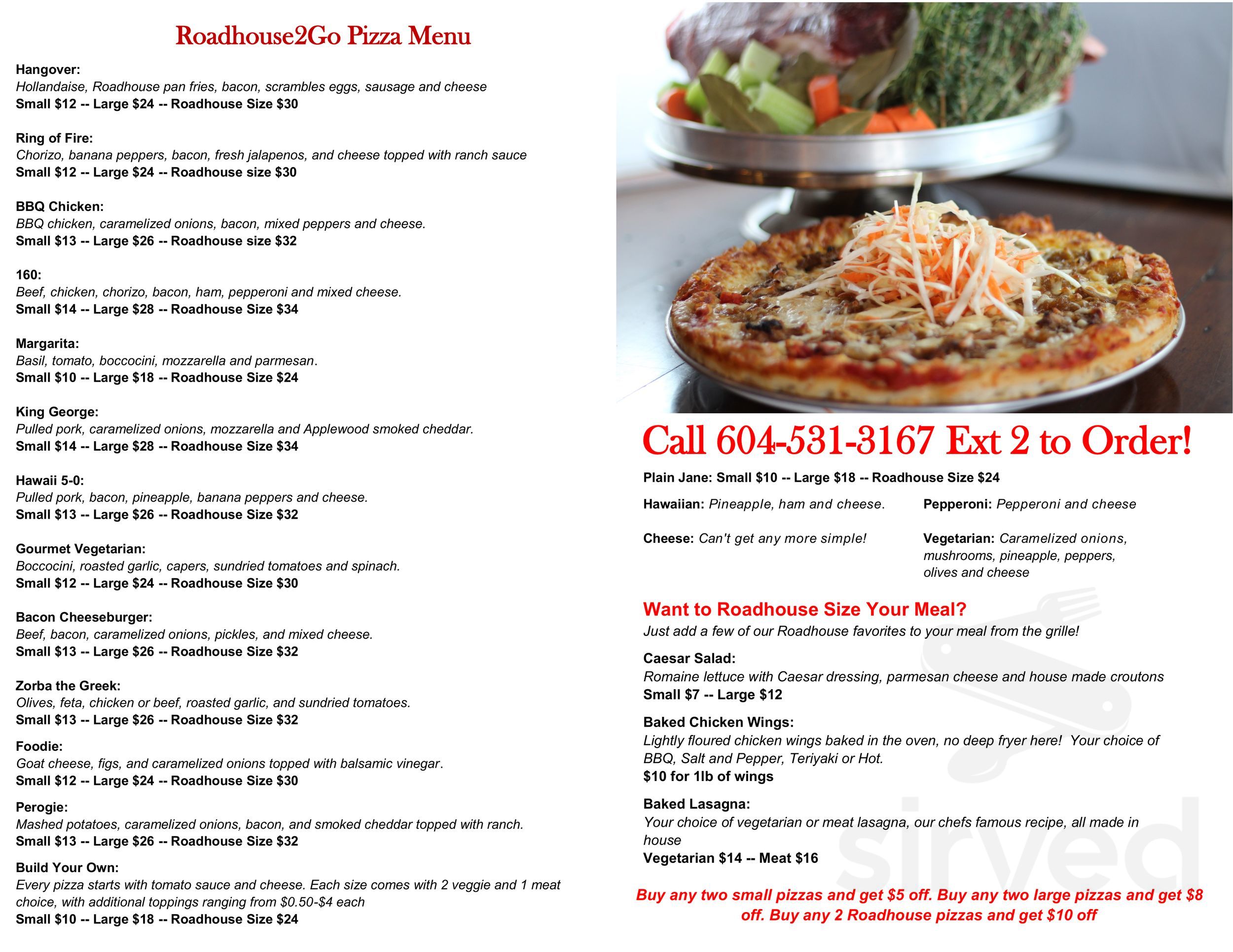 The Roadhouse Grille menu in Surrey, British Columbia, Canada