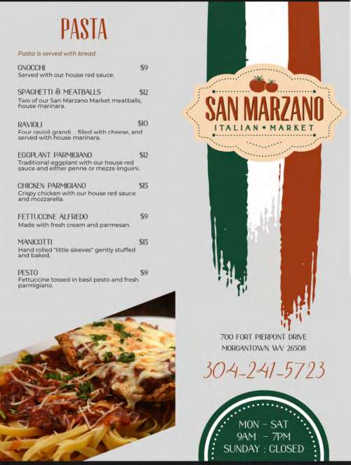 San Marzano Italian Market menu in Morgantown, West Virginia, USA