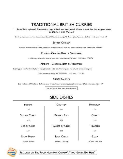 Churchill Arms menu in Charlottetown, Prince Edward Island, Canada