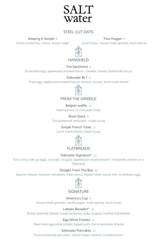Salt Water Harborside Dining menu in Newport, Rhode Island, USA