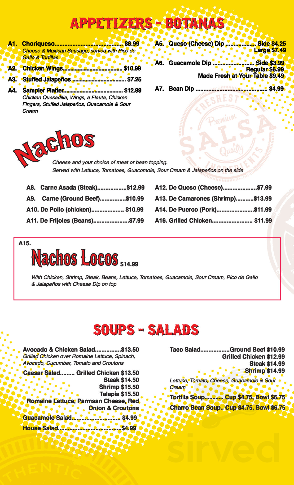 El Paso Mexican Grill Ambassador menu in Lafayette, Louisiana, USA