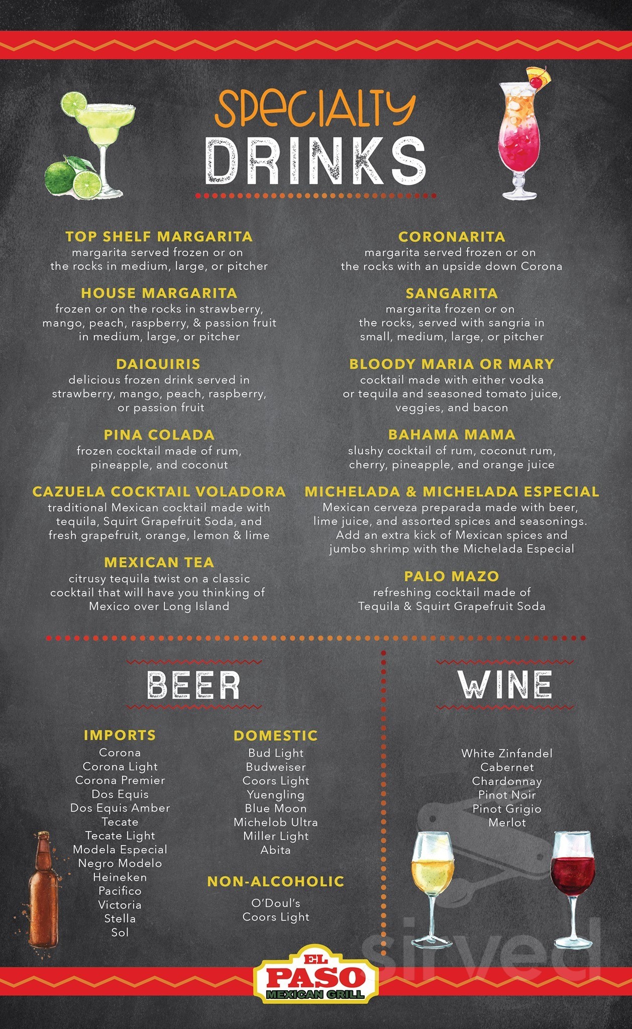 El Paso Mexican Grill Ambassador menu in Lafayette, Louisiana, USA