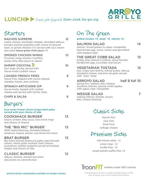 Arroyo Grille menu in Maricopa, Arizona, USA