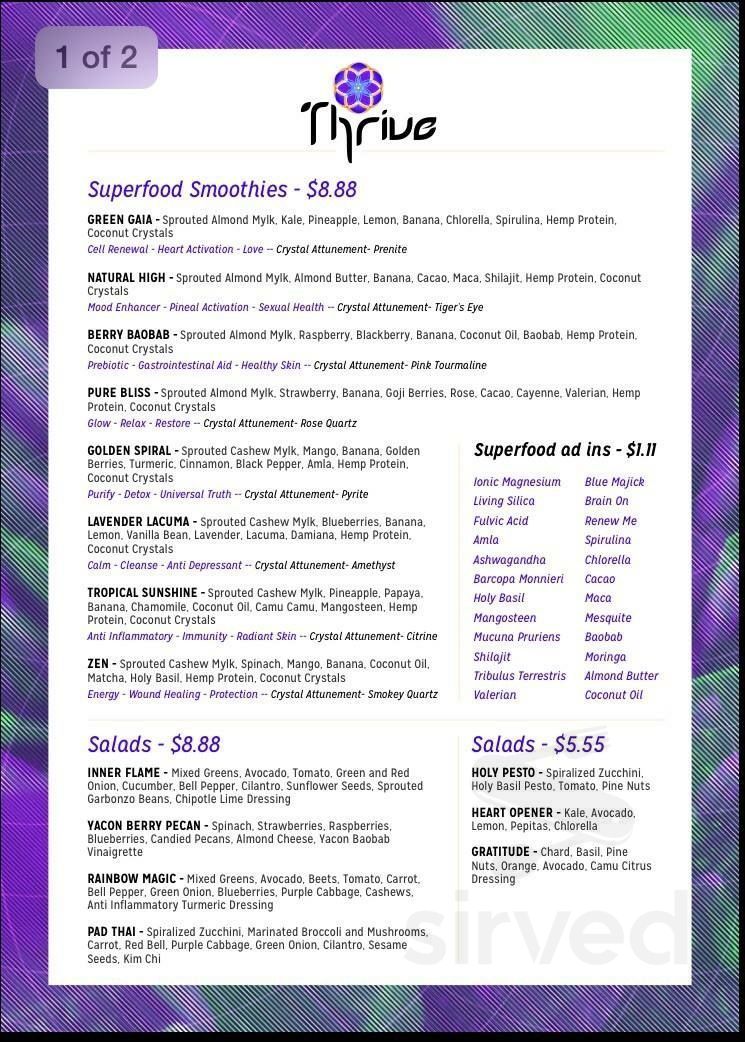Menu - Boulder CO's Thrive | Sirved