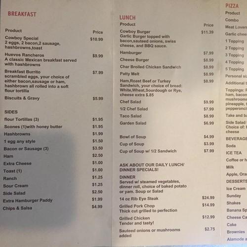 Sandstone Pizza & Grill menu in Hanna, Utah, USA