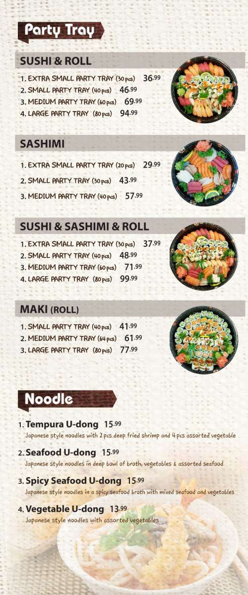 Choi's Sushi menu in Oakville, Ontario, Canada