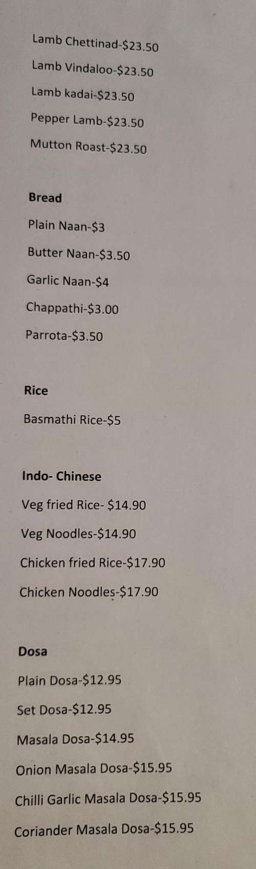 DOSA & CURRIES menu in Ottawa, Ontario, Canada