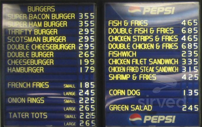 Thrifty Scotsman Drive In menu in Spokane Valley, Washington, USA