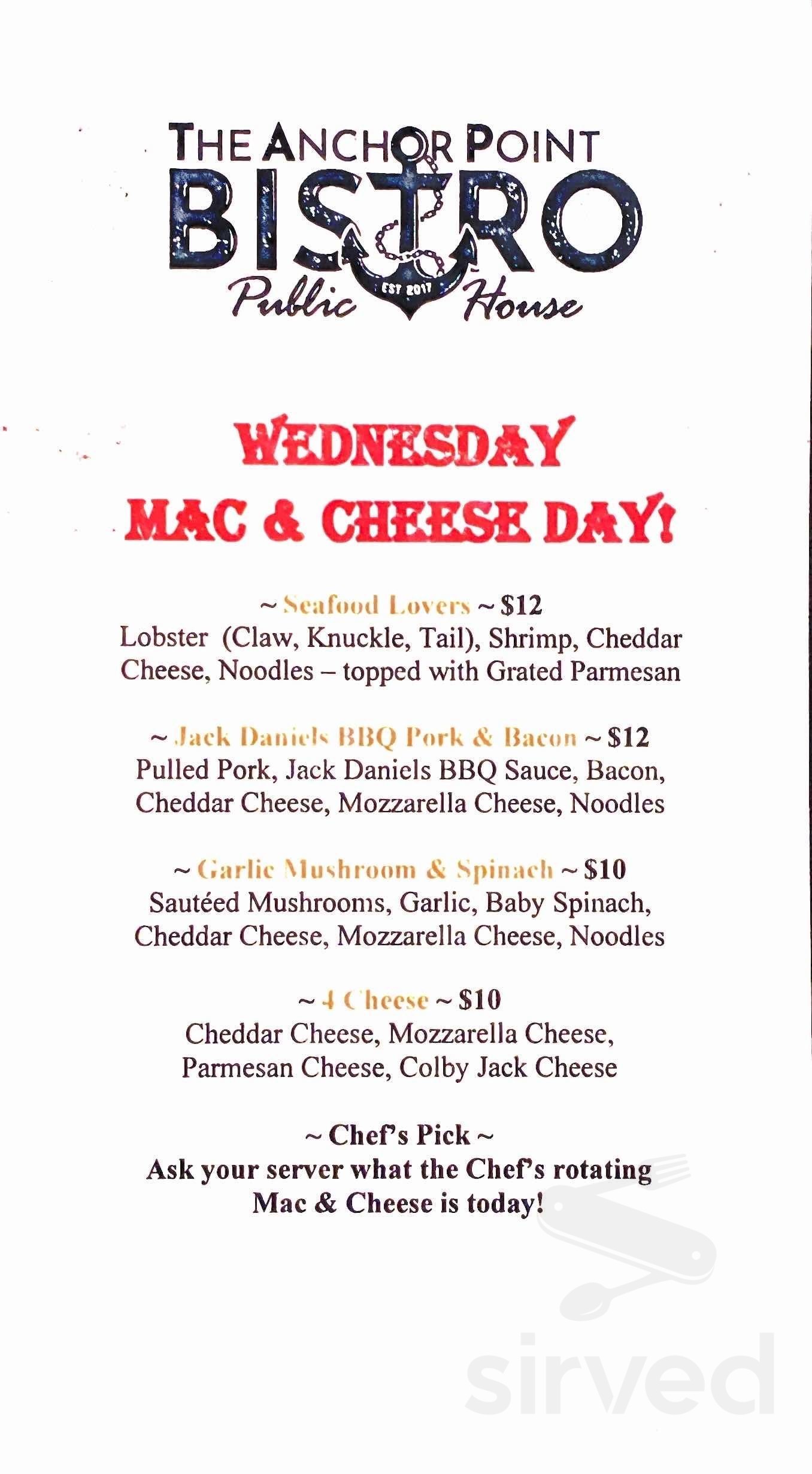 Menu - St Clair MI's The Anchor Point Bistro | Sirved