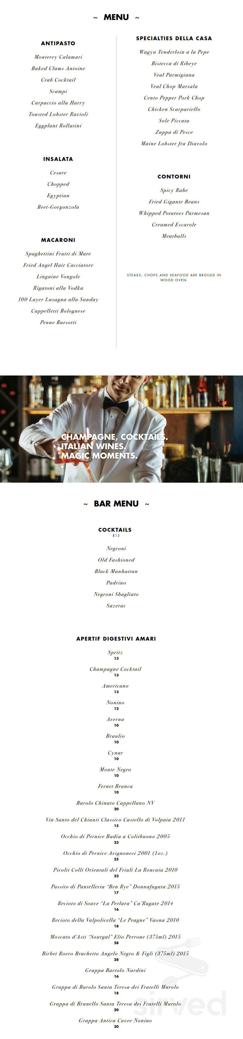 Fachini menu in Dallas, Texas, USA