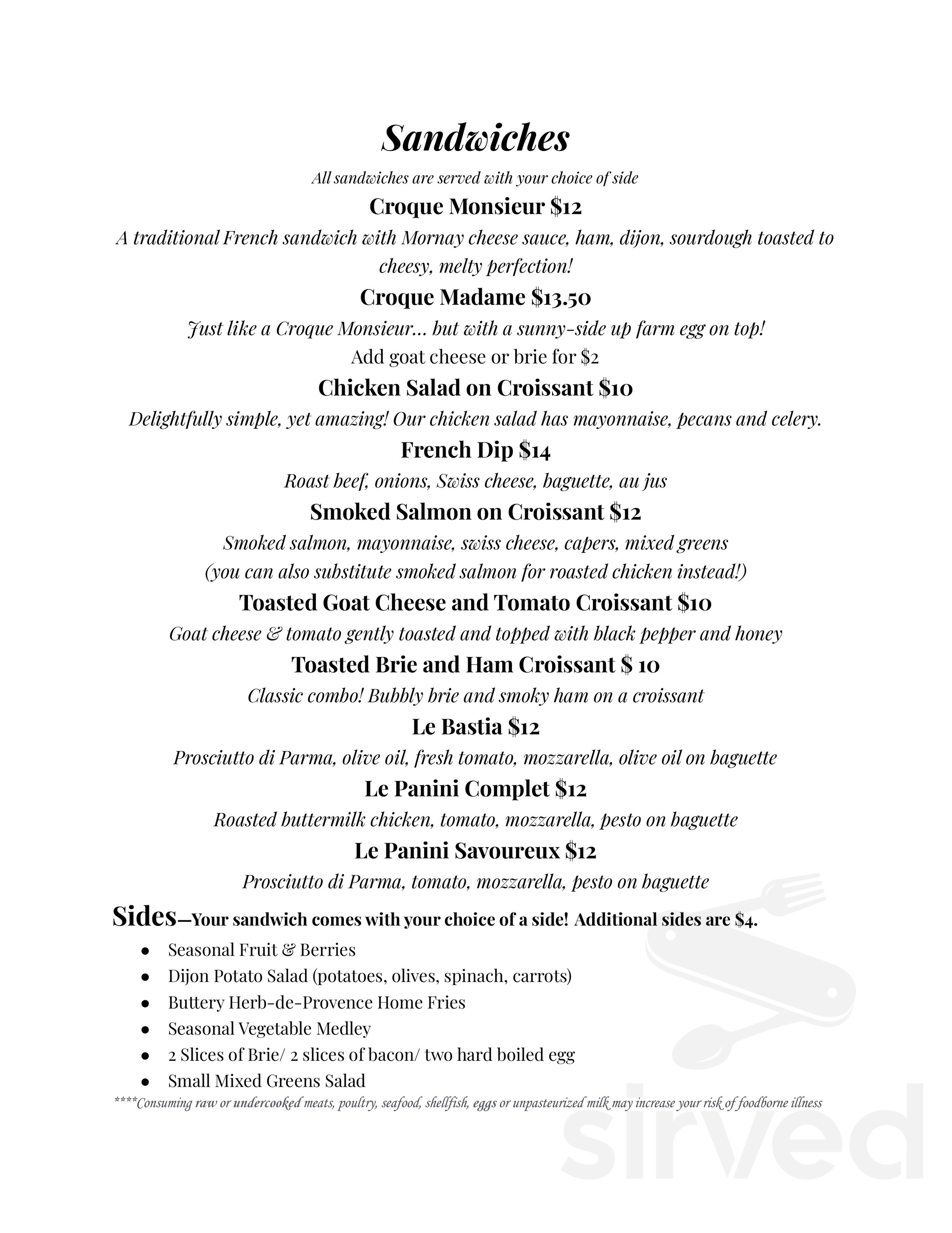 Menu - Aiken SC's La Parisienne French restaurant and bakery | Sirved