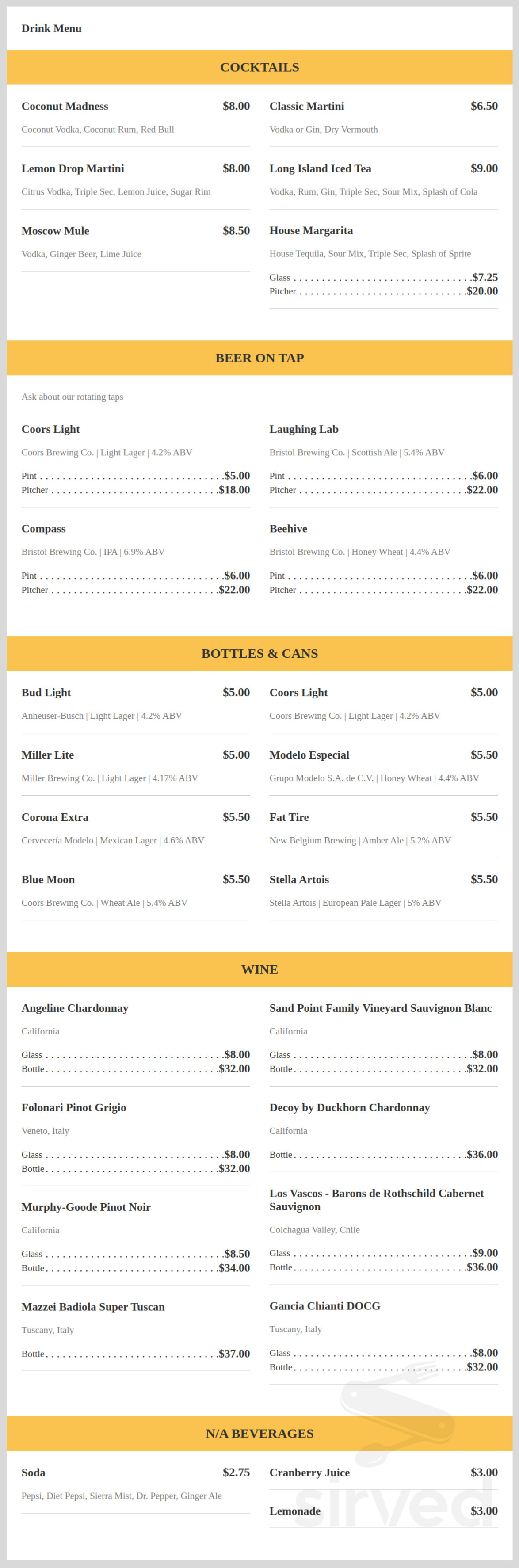 Fillmore Pizza Kitchen menu in Colorado Springs, Colorado, USA