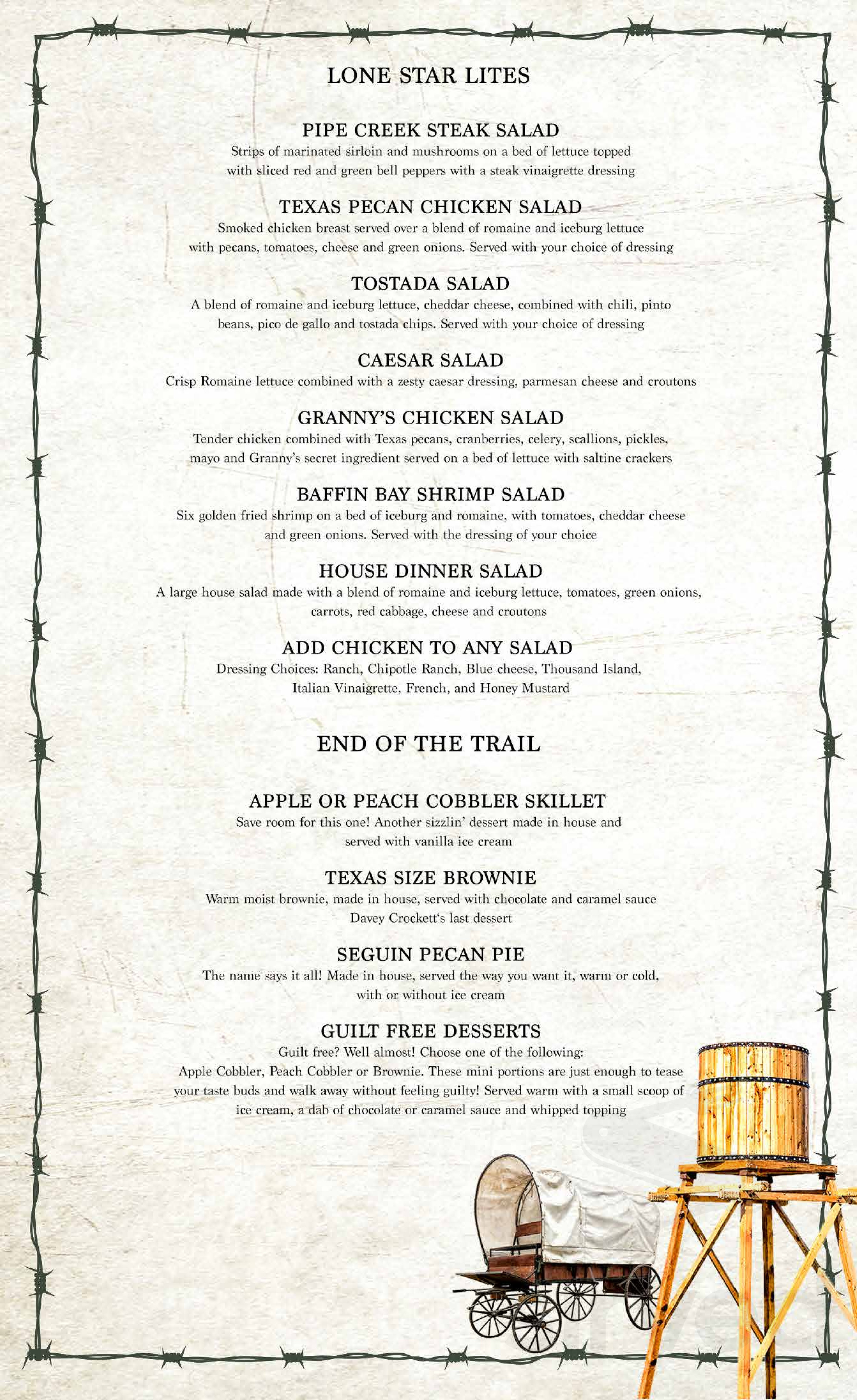 Lone Star Cafe menu in San Antonio, Texas, USA