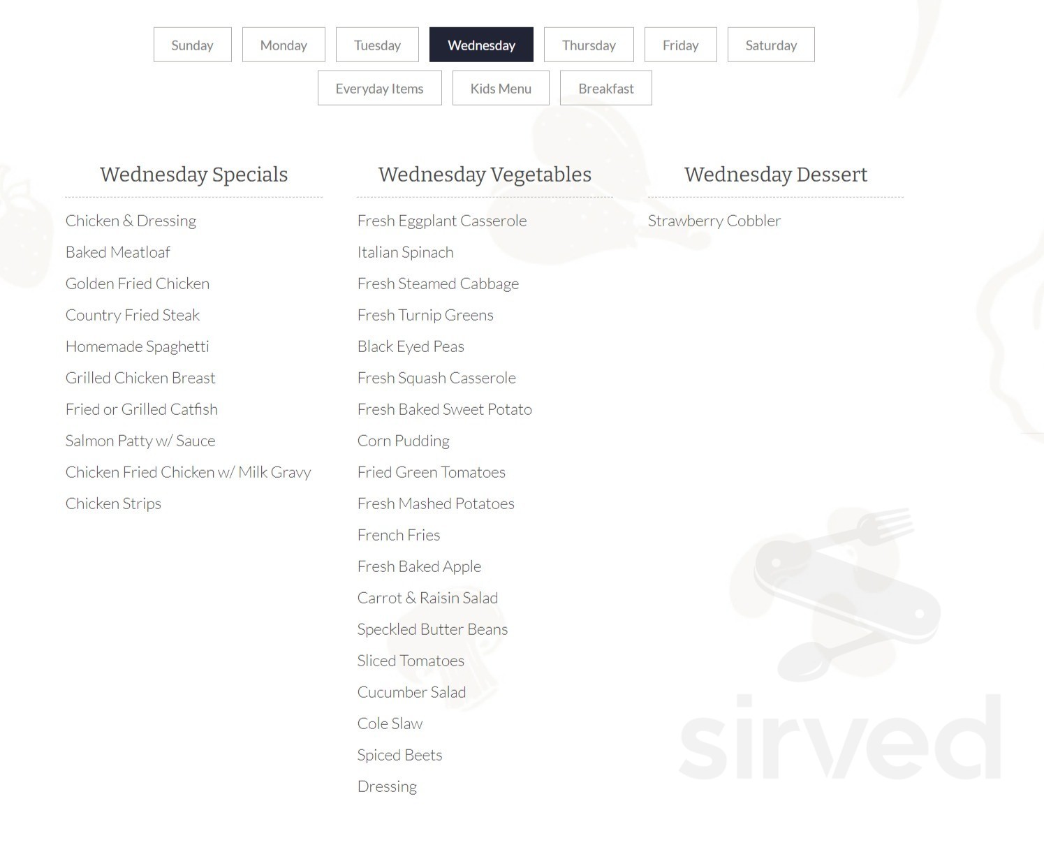 Menu - Memphis TN's The Cupboard Restaurant | Sirved