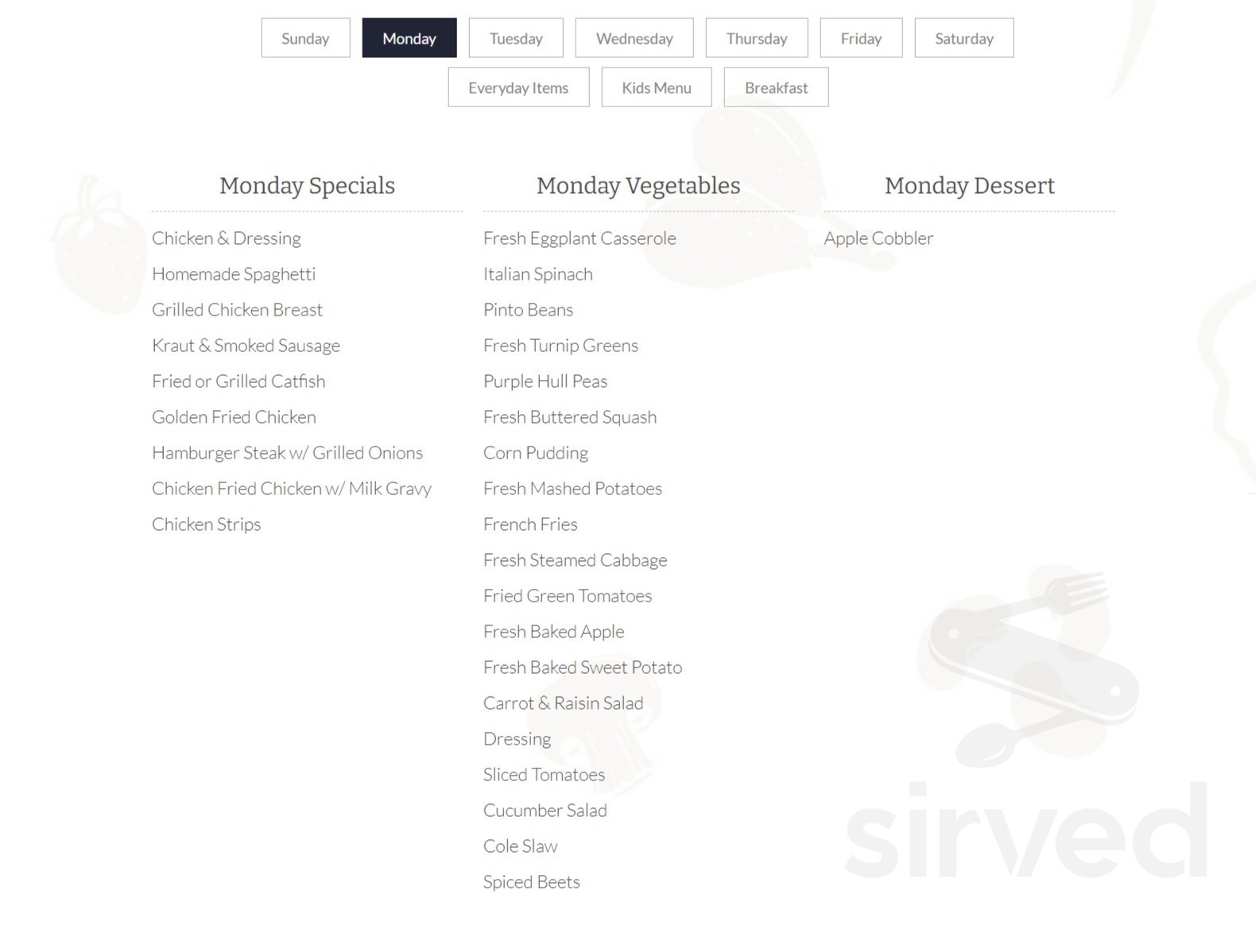 Menu - Memphis TN's The Cupboard Restaurant | Sirved