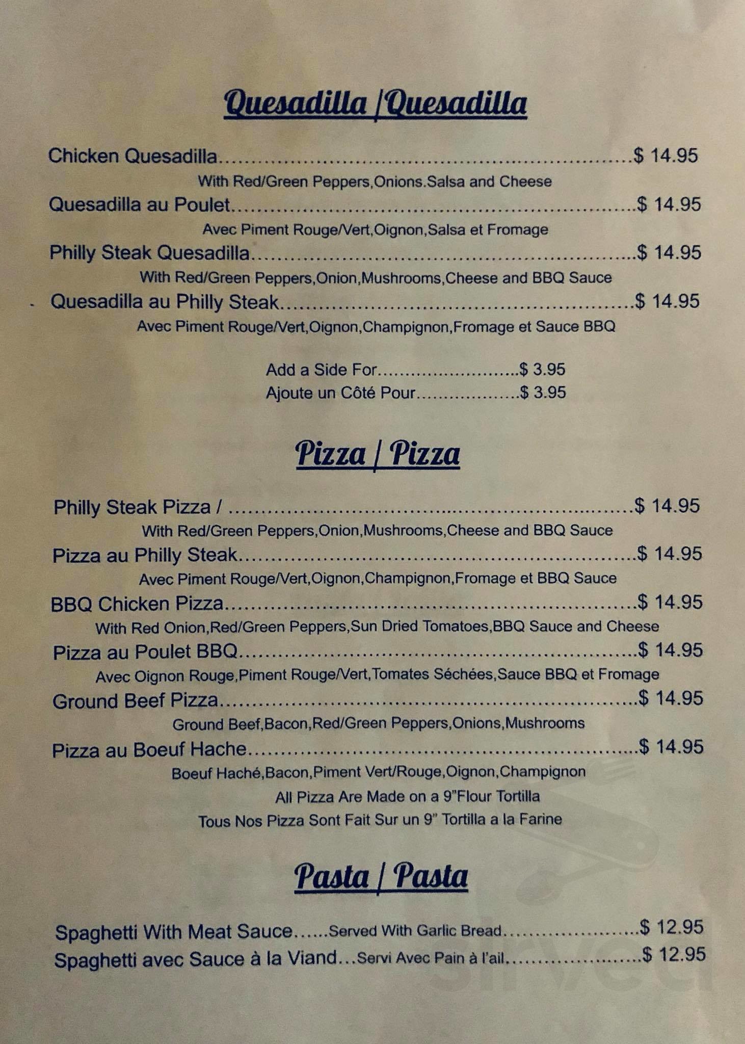 One More Time menu in Campbellton, New Brunswick, Canada