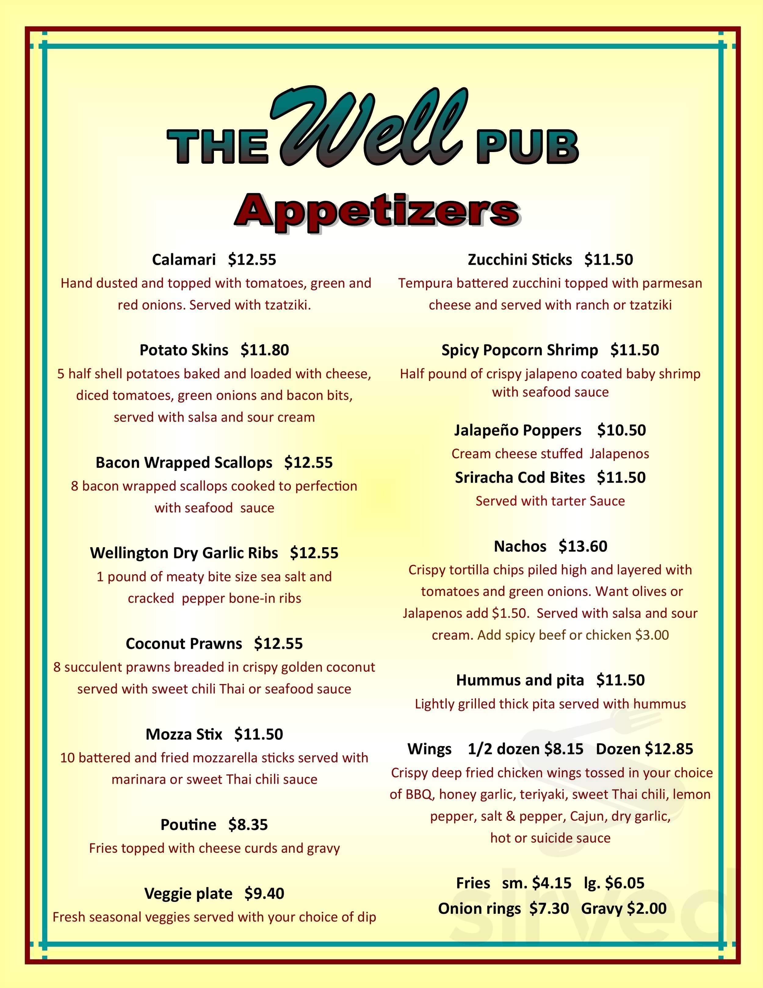 The Wellington Hotel Pub menu in Nanaimo, British Columbia, Canada