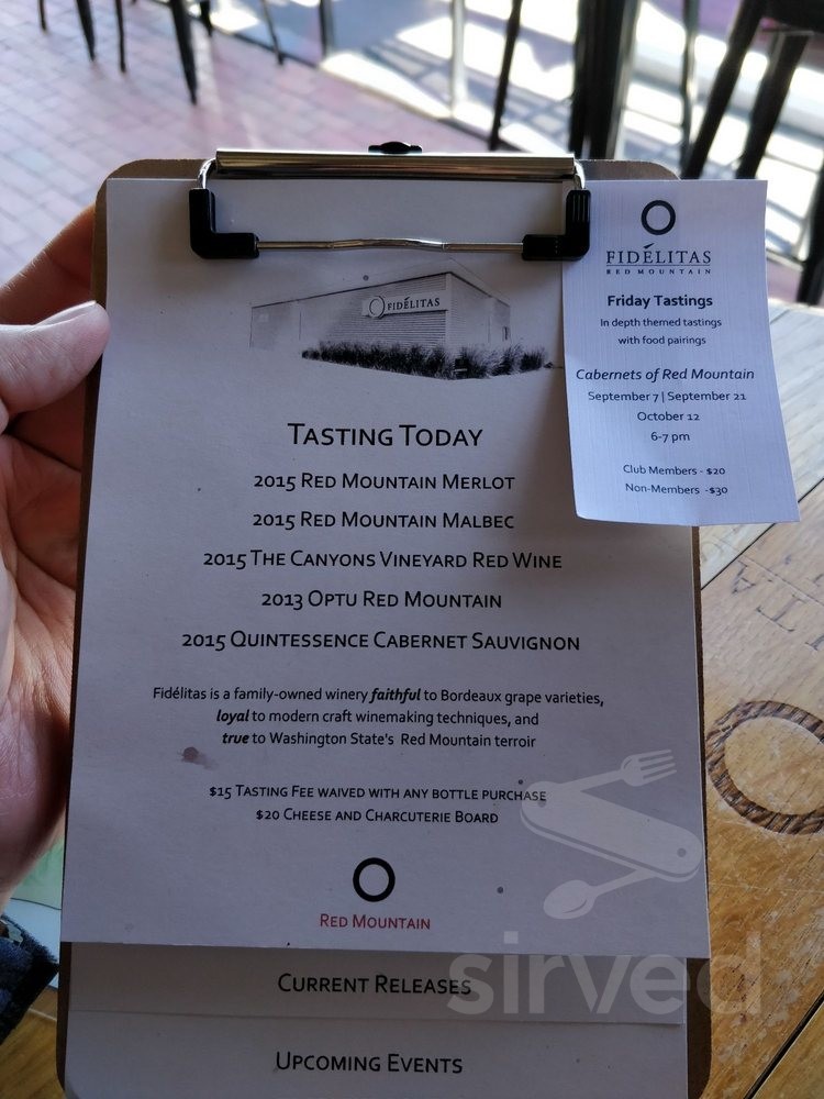 Fidélitas menu in Woodinville, Washington, USA