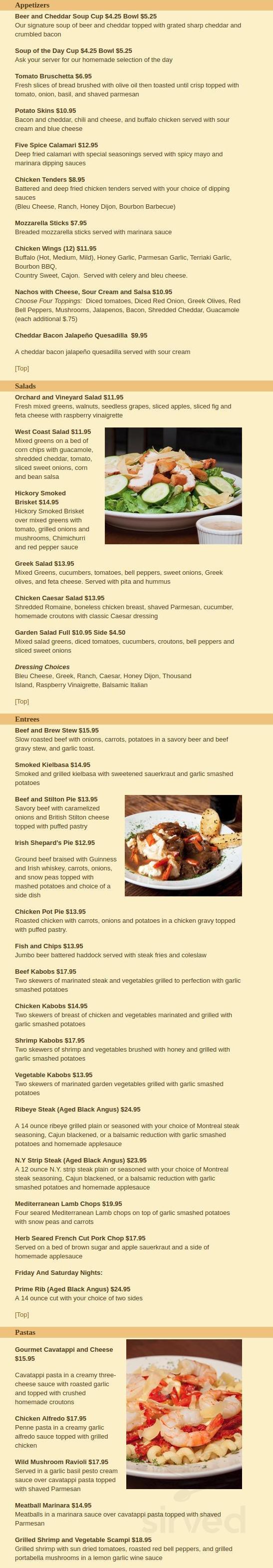 Beef & Brew menu in Geneva, New York, USA