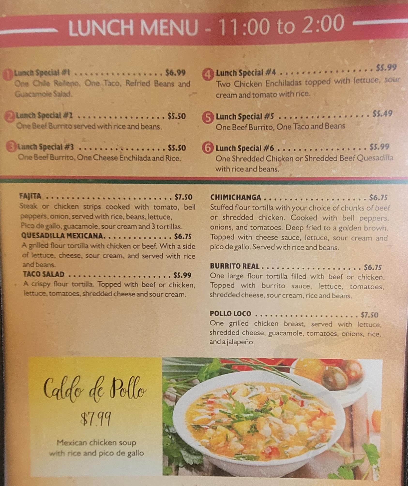 Menu for El Potrillo Mexican Restaurant in Savannah, TN | Sirved