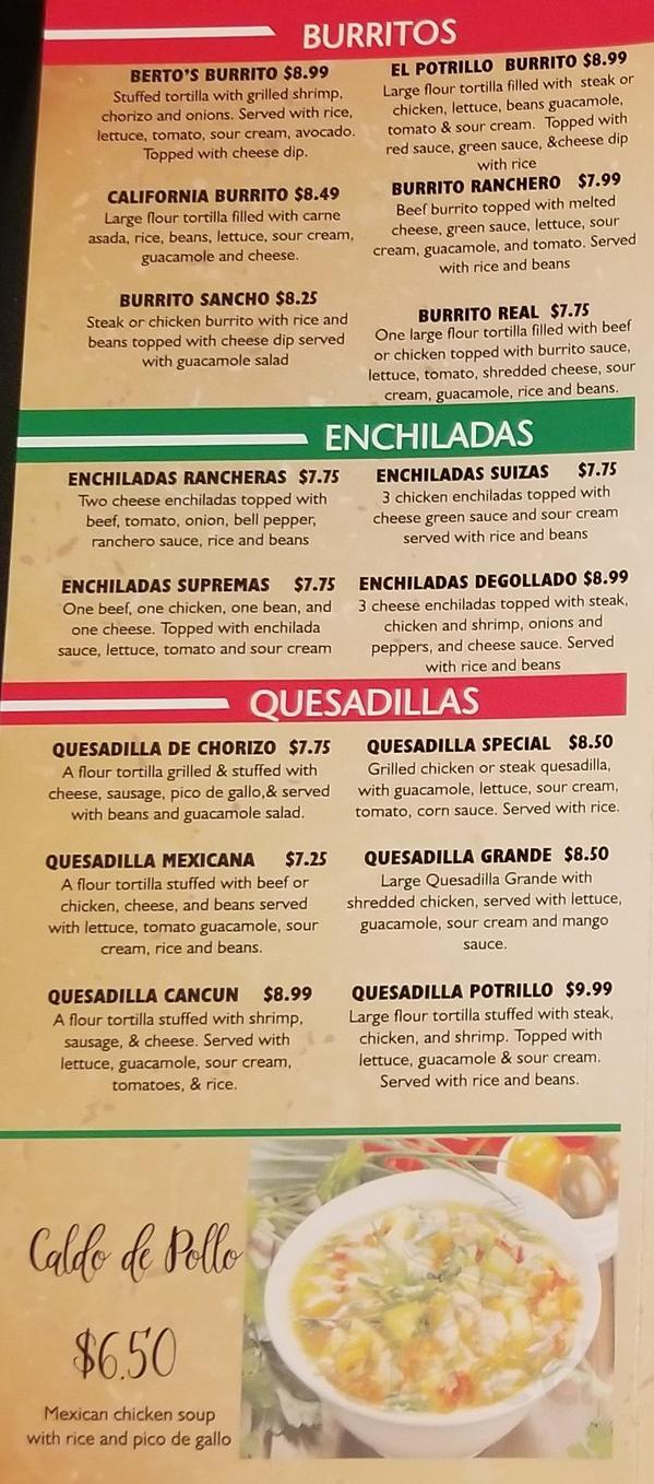 El Potrillo Mexican Restaurant menu in Savannah, Tennessee, USA