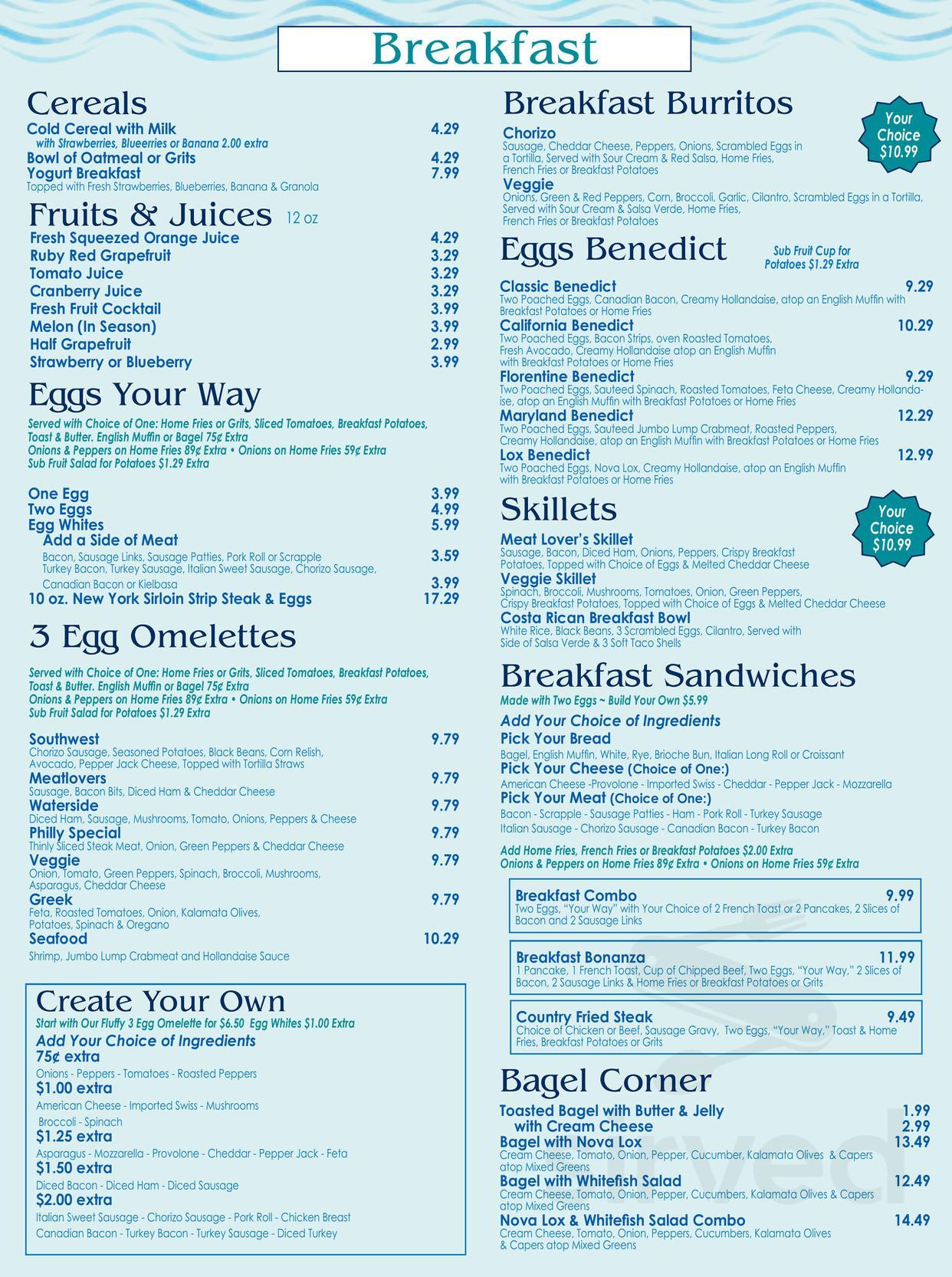 Waterside Cafe & Diner menus in Bensalem, Pennsylvania, United States