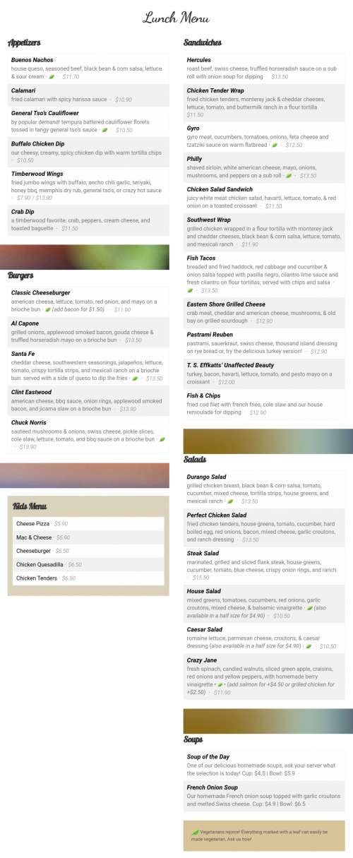 Timberwood Tap House menu in Charlottesville, Virginia, USA