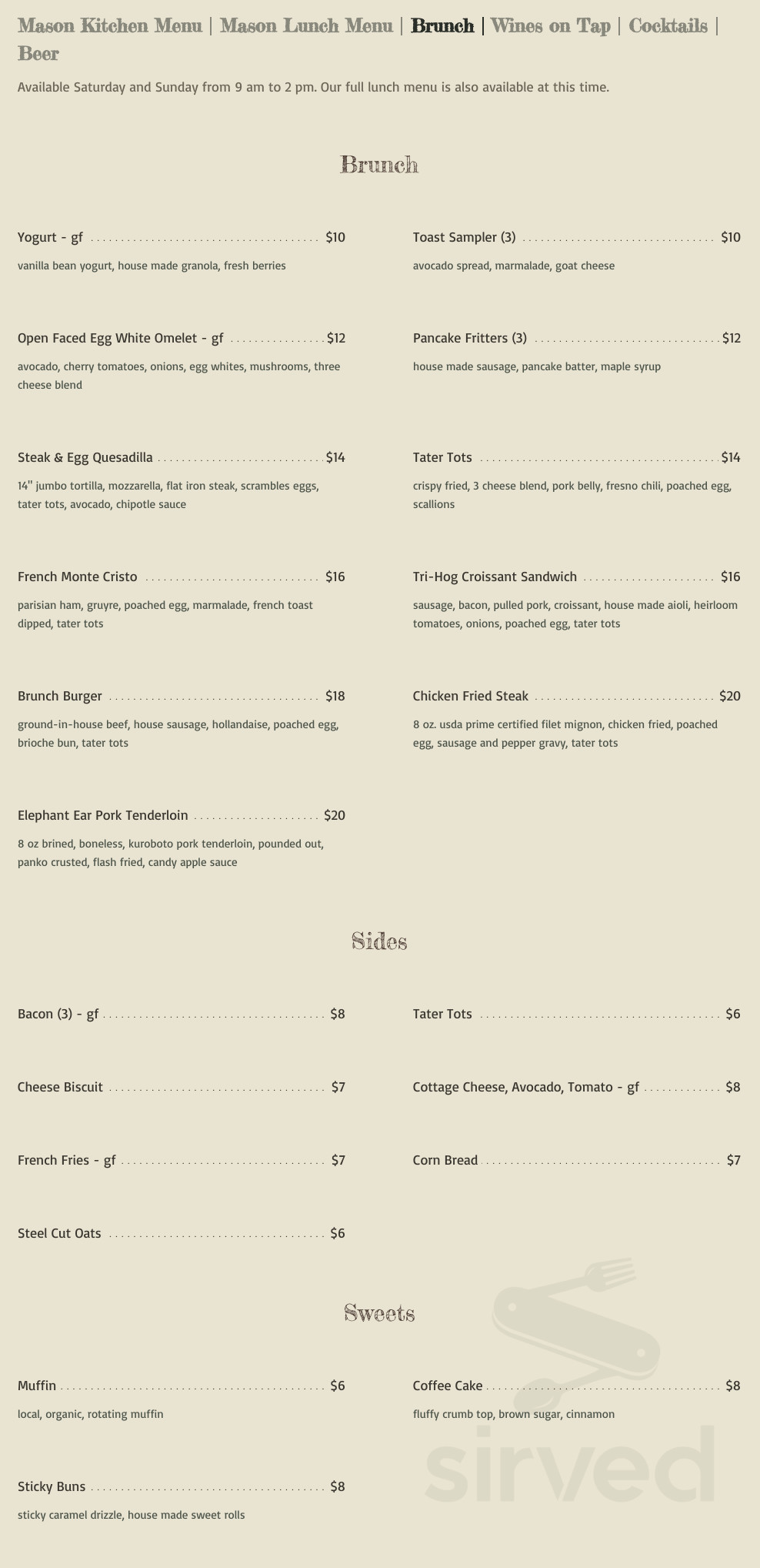 Mason Bar & Kitchen menu in Arroyo Grande, California, USA