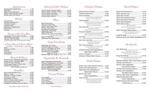 yang‘s fine kitchen menu in Penetanguishene, Ontario, Canada