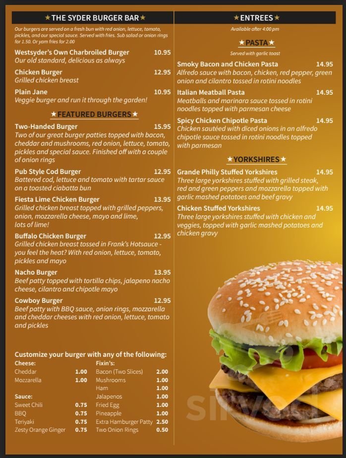 Westsyder Neighbourhood Pub menu in Kamloops, British Columbia, Canada