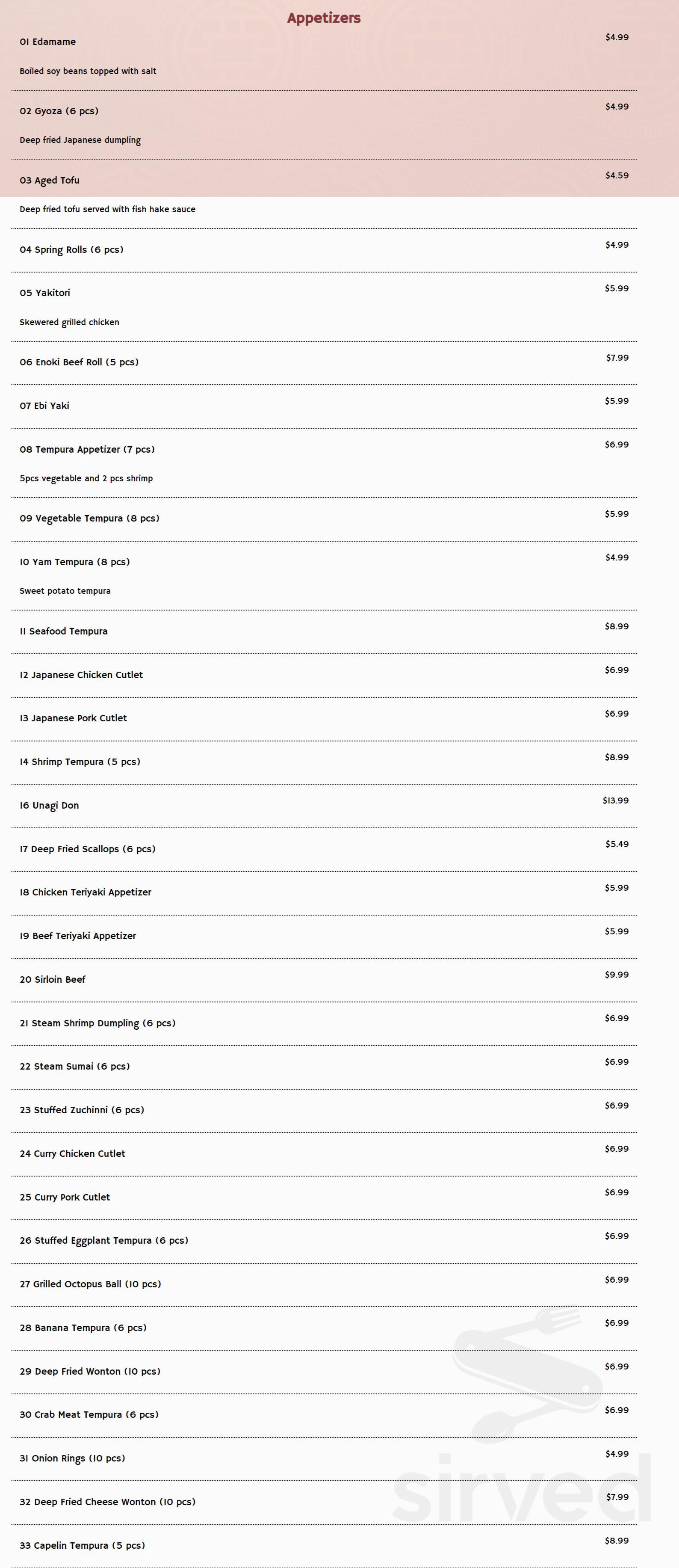 New Island Sushi menu in Saskatoon, Saskatchewan, Canada