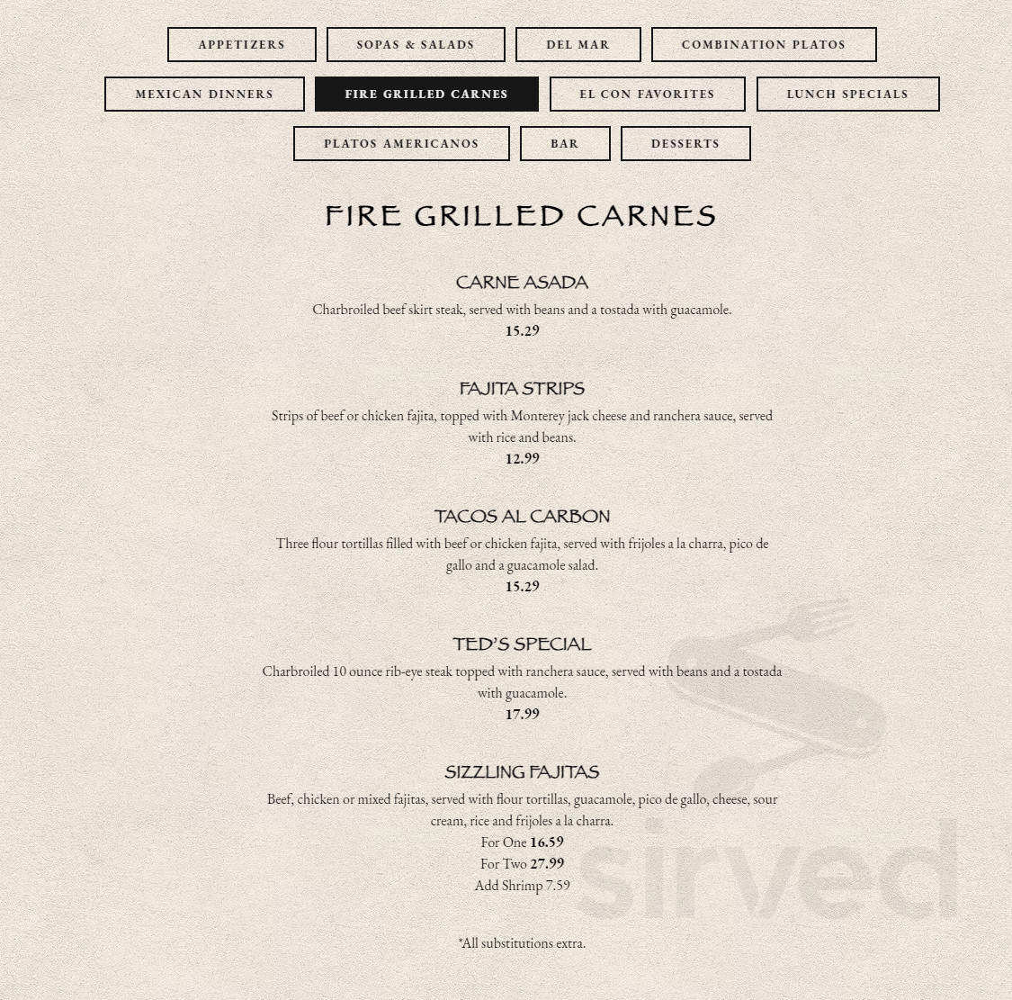 Menu - Waco TX's El Conquistador | Sirved