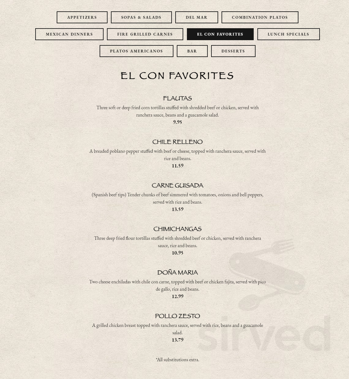 Menu - Waco TX's El Conquistador | Sirved