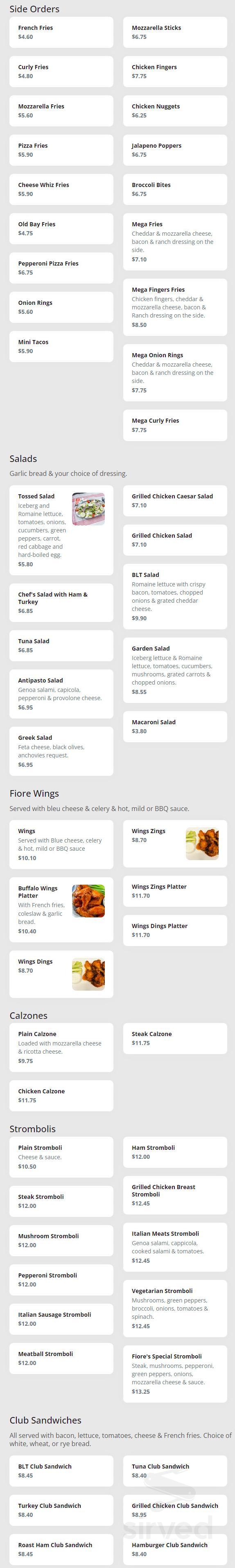 Menu - Philadelphia PA's Fiore Pizza | Sirved