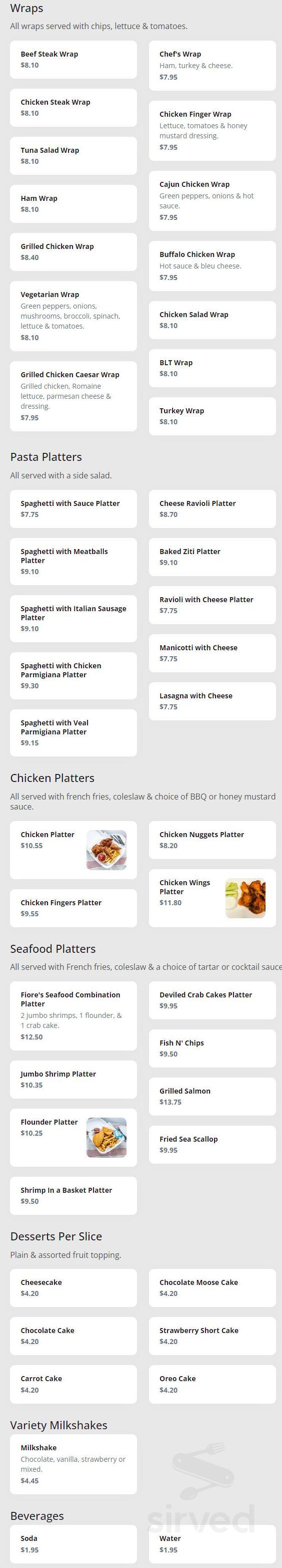 Menu - Philadelphia PA's Fiore Pizza | Sirved