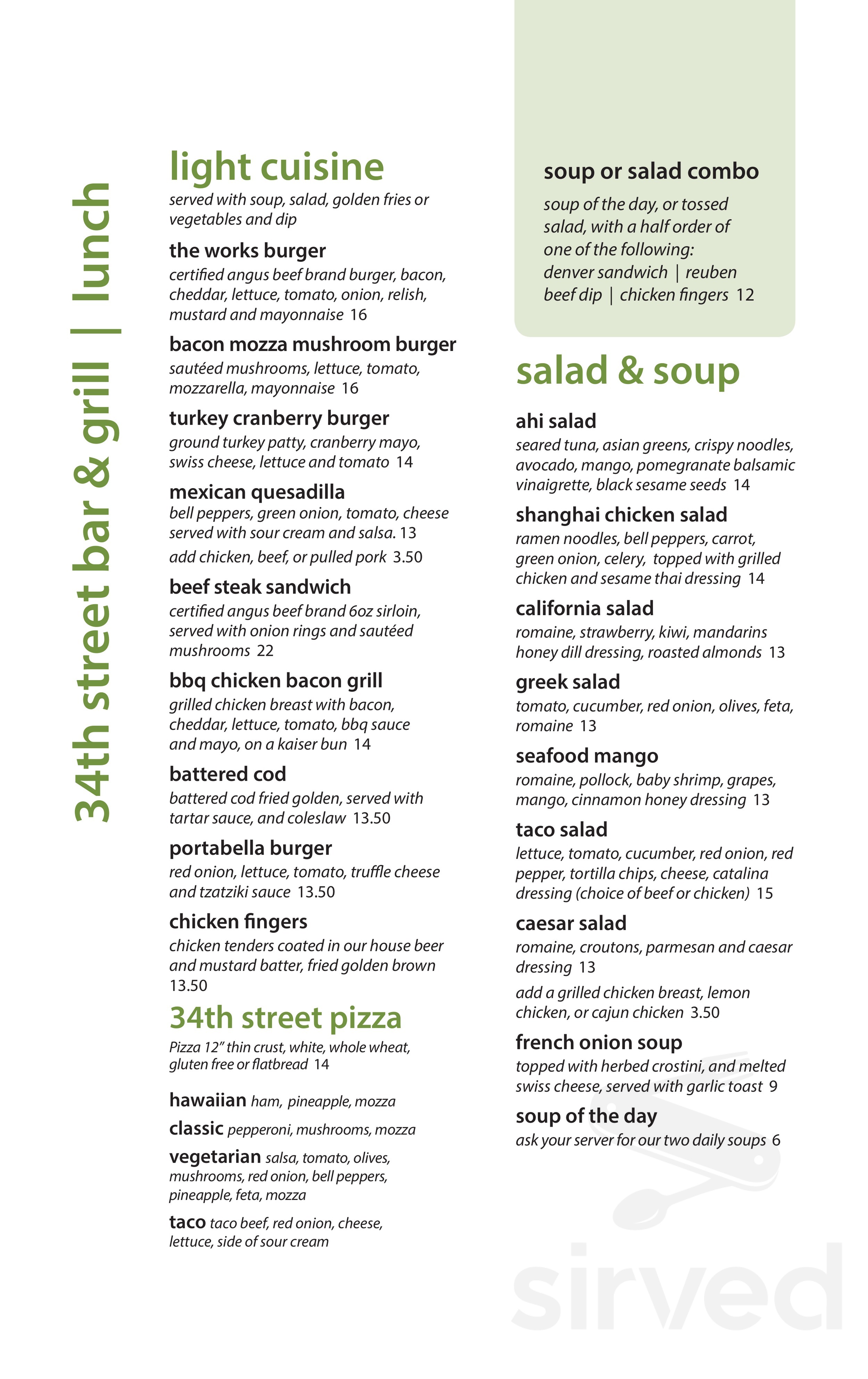 34th Street Bar & Grill menu in Brandon, Manitoba, Canada