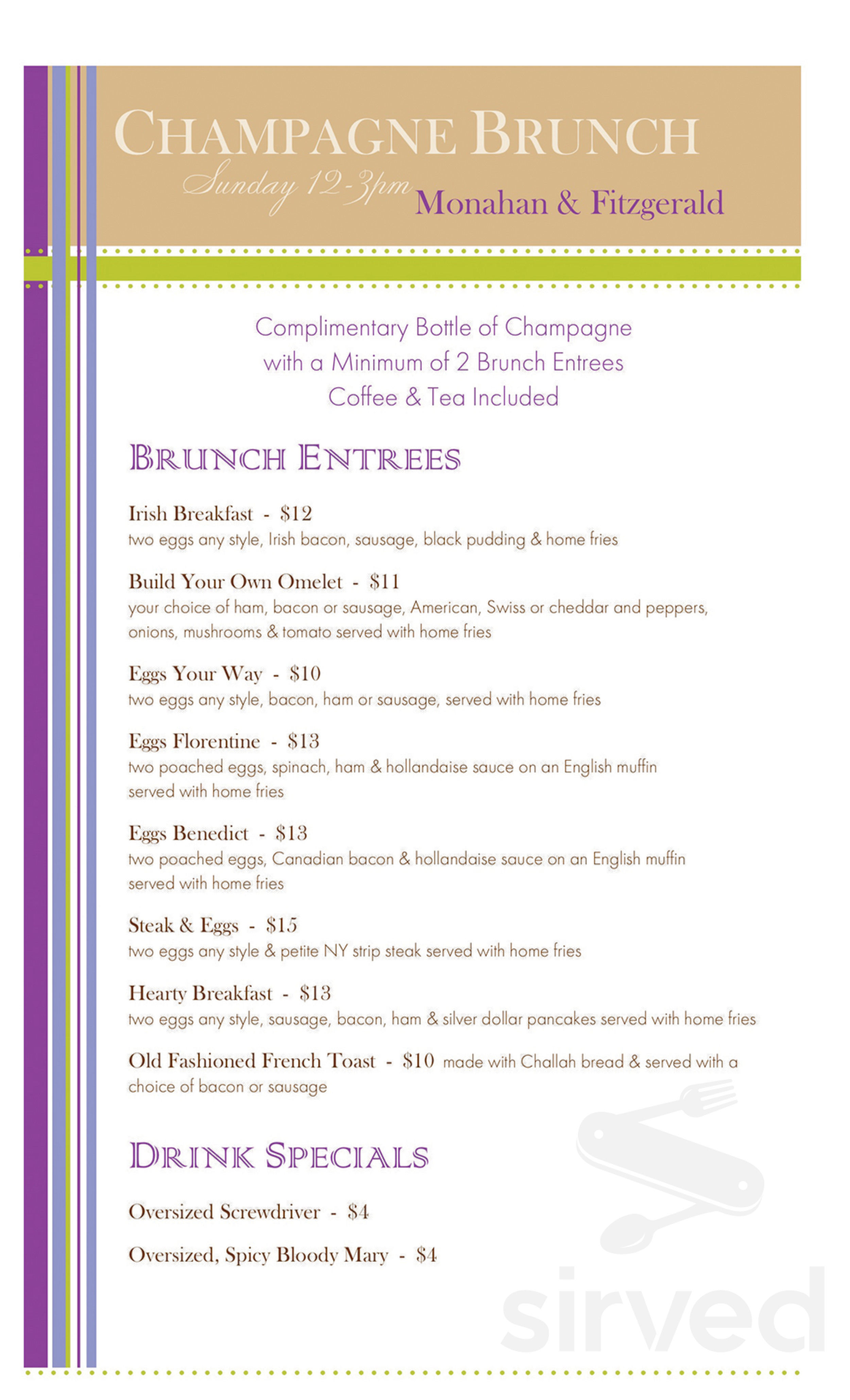 Monahan & Fitzgerald menu in Queens, New York, USA