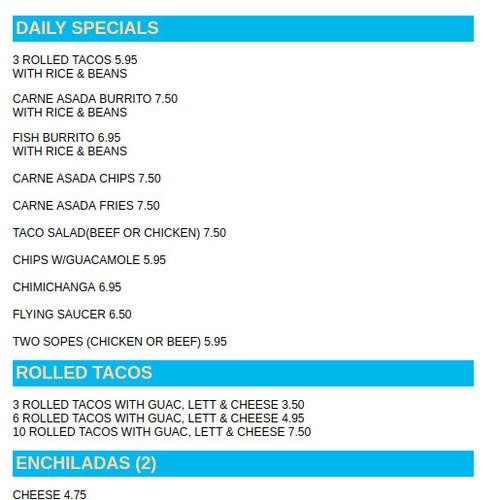 Colima's Mexican Food menu in San Diego, California, USA