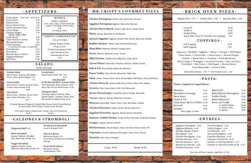 Mr Crispy's Brick Oven Pizza menu in Garnerville, New York, USA