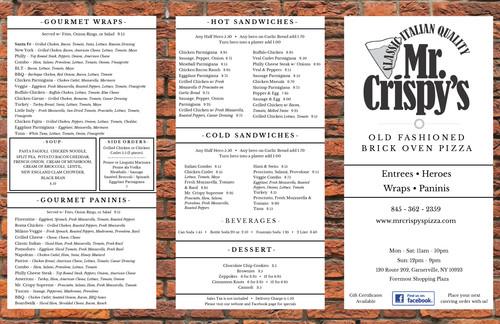 Mr Crispy's Brick Oven Pizza menu in Garnerville, New York, USA