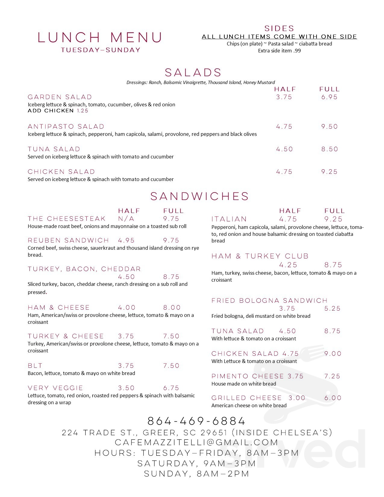 Cafe Mazzitelli now Cafe On Trade menu in Greer, South Carolina, USA