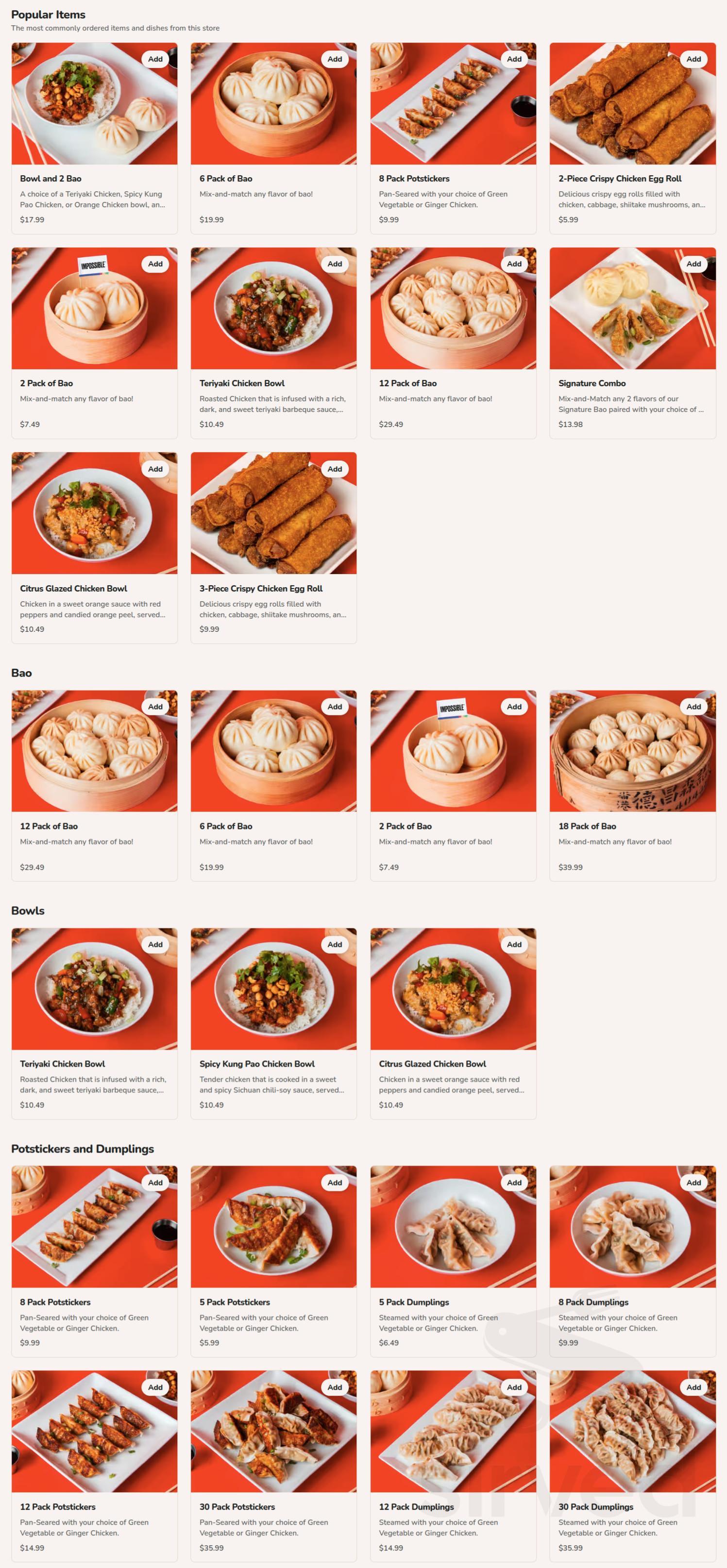 Wow Bao menu in Albany, Oregon, USA