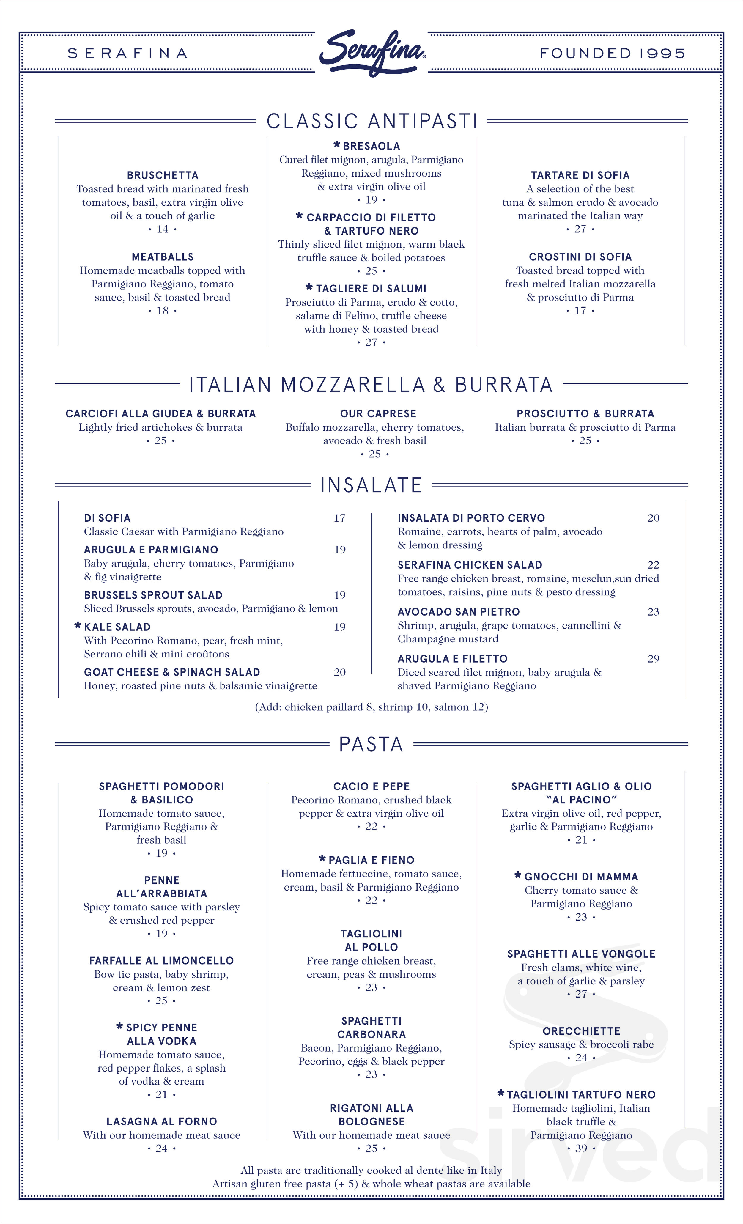 Menu - New York NY's Serafina East Hampton | Sirved