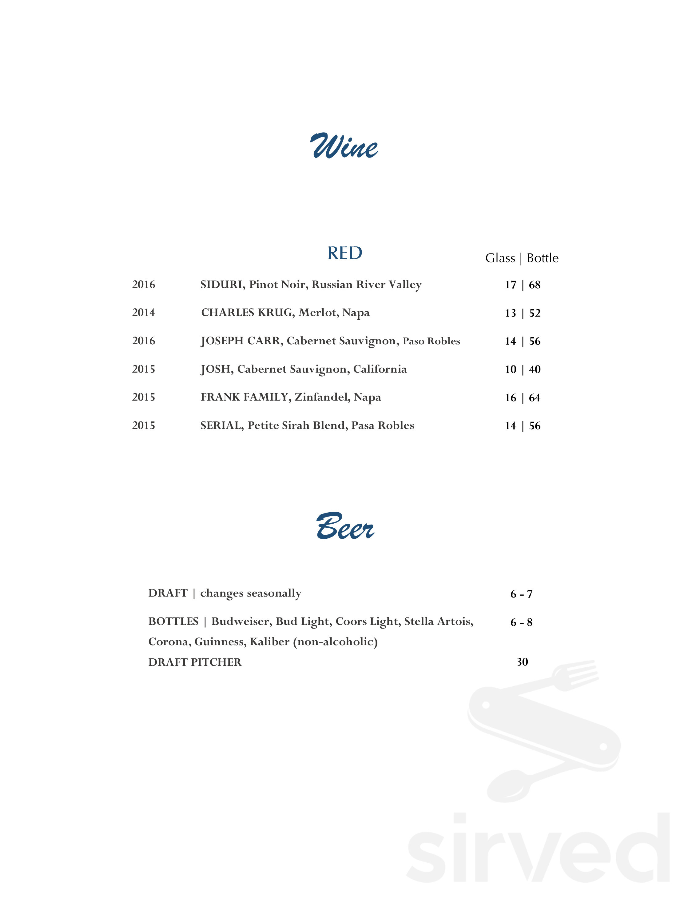Menu - Napa CA's The Grill at Silverado | Sirved