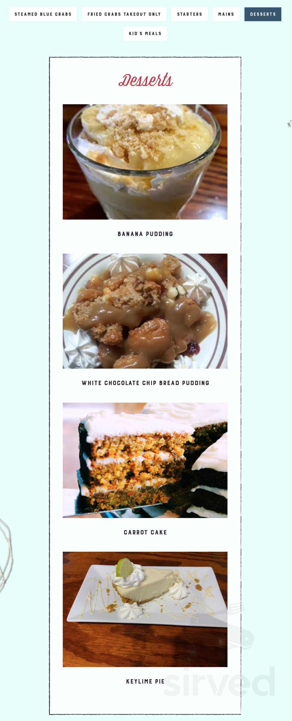 Wicker's Crab Pot Seafood menu in Chesapeake, Virginia, USA