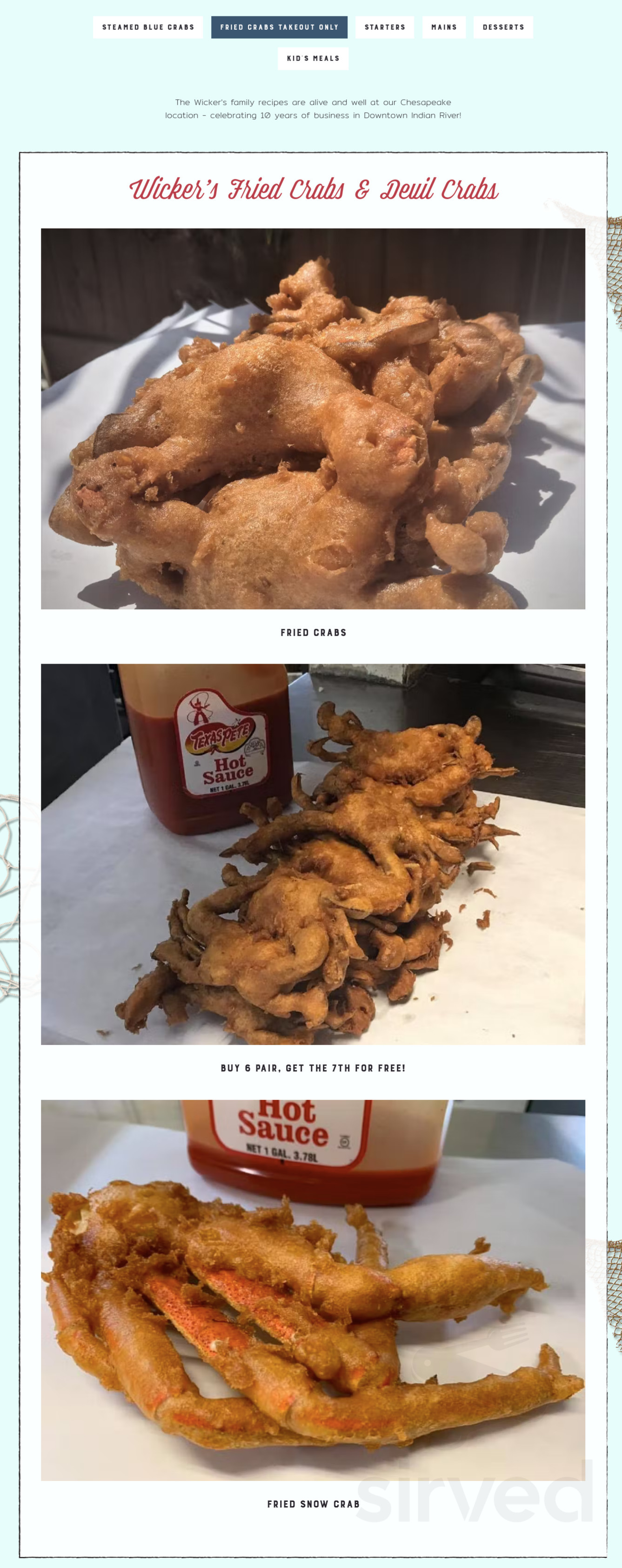 Wicker's Crab Pot Seafood menu in Chesapeake, Virginia, USA