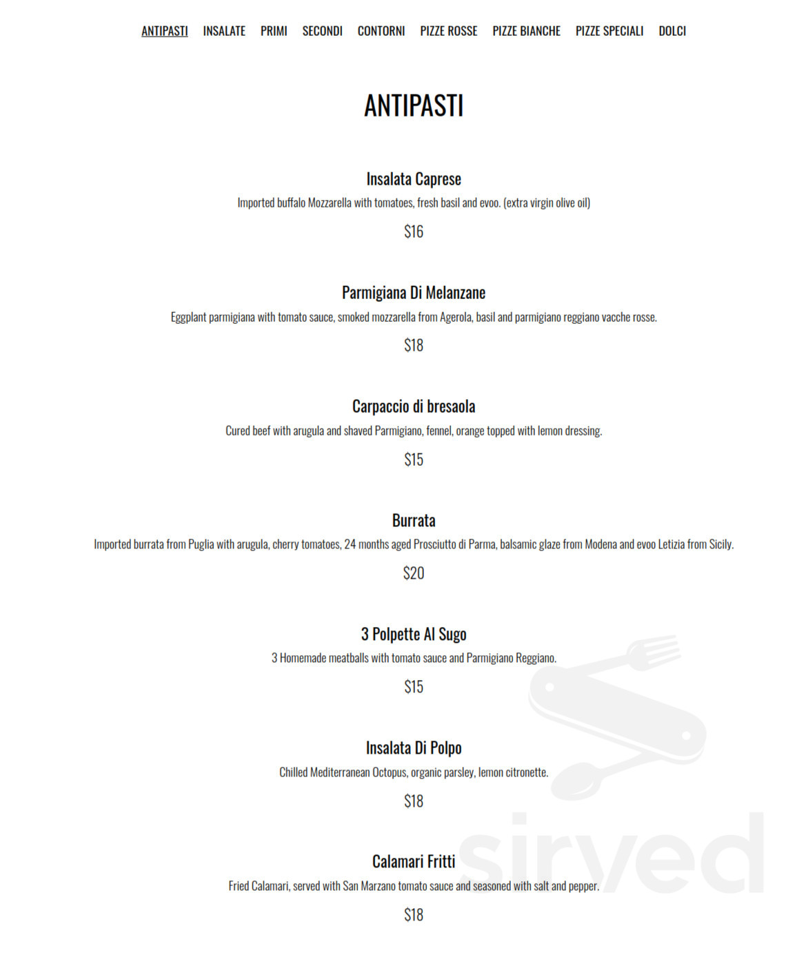 Menu - Rutherford NJ's Song’ E Napule - Rutherford | Sirved