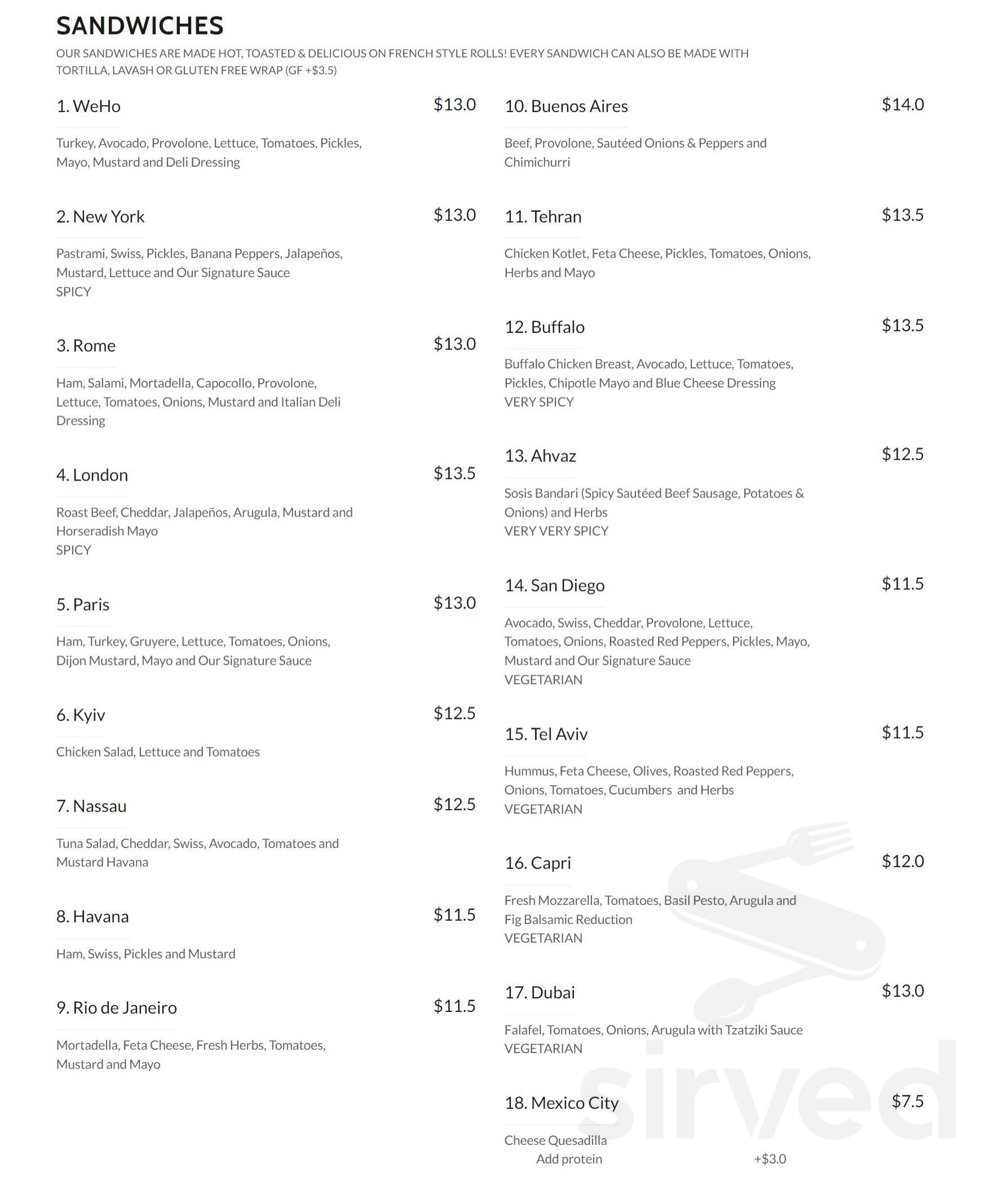 LA Sandwich Bar menu in Los Angeles, California, USA