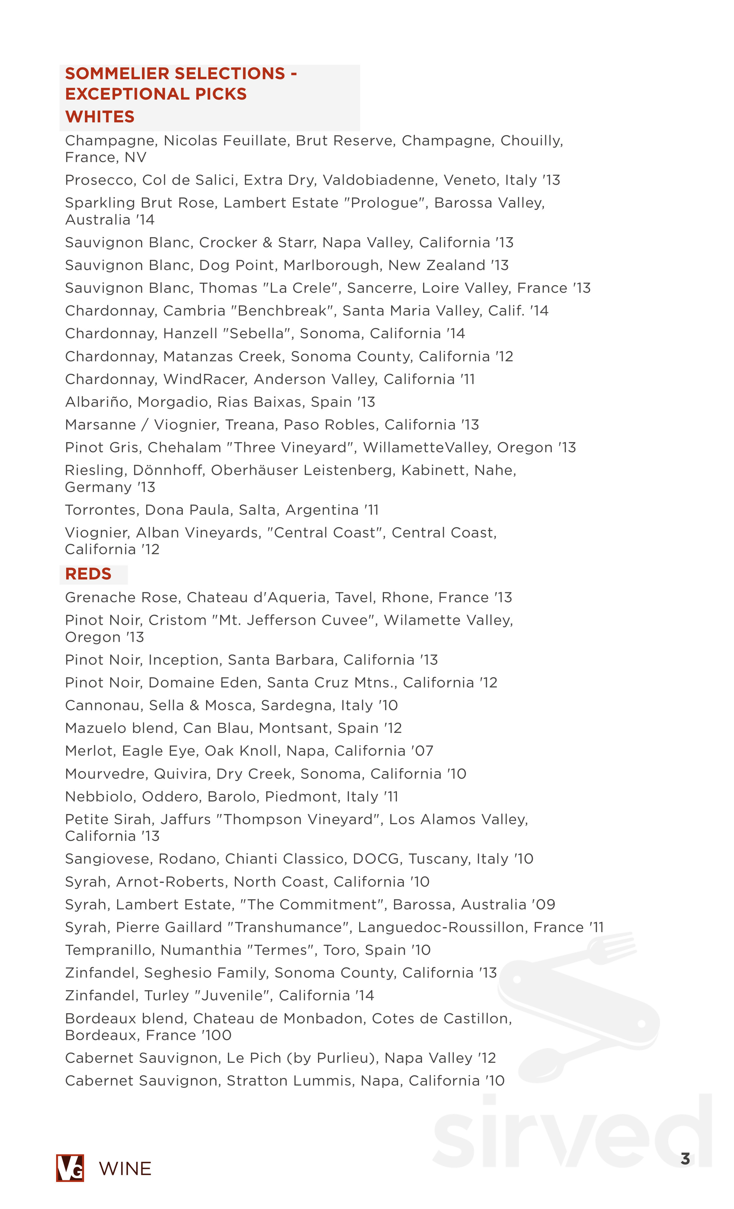 Menu - Las Vegas NV's Vintner Grill | Sirved