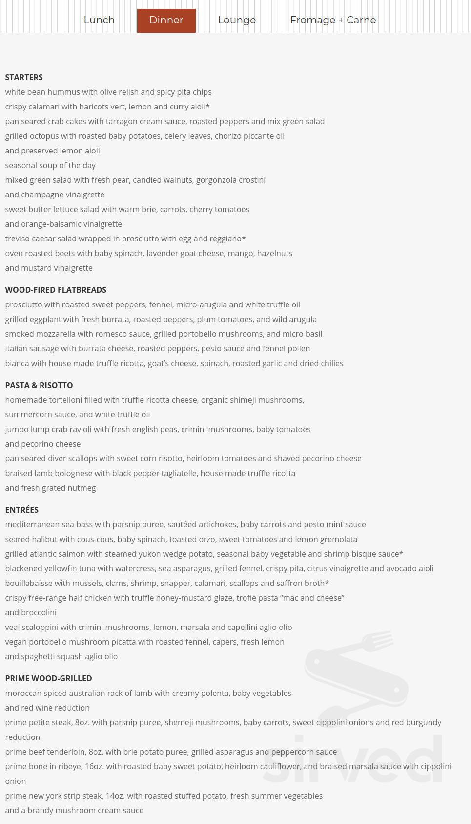 Vintner Grill menu in Las Vegas, Nevada, USA